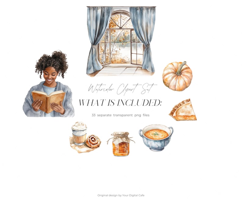 Watercolor Autumn Mood Clipart: Cozy Fall PNG, Pumpkins, Cottagecore ...