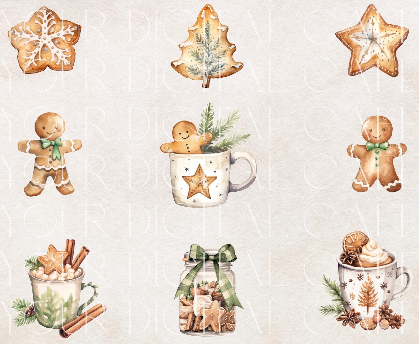 Watercolor Neutral Christmas Clipart, Cozy Rustic Christmas Graphics ...