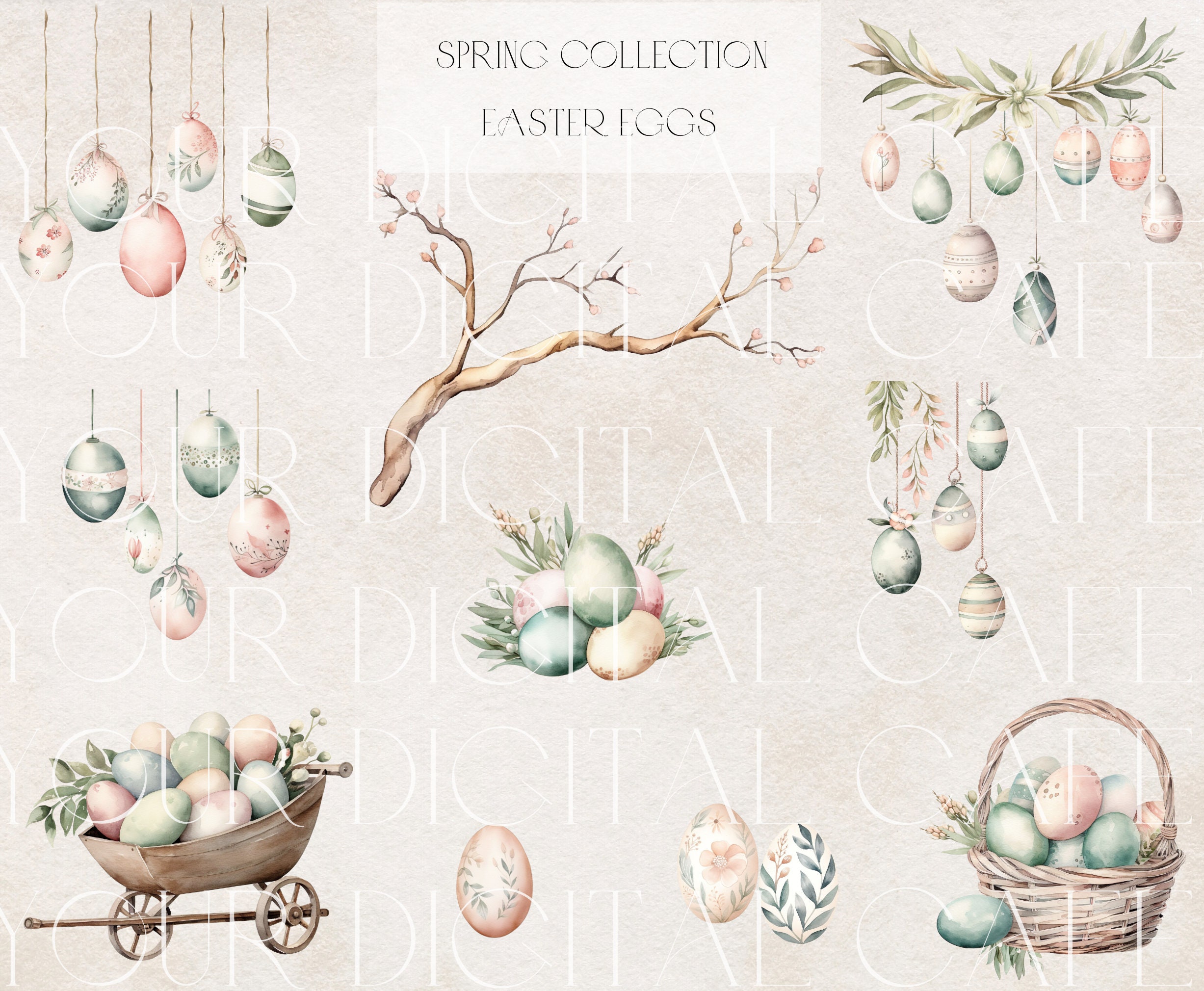 Spring Clipart Bundle Watercolor Spring Flowers Clipart Easter Clipart ...