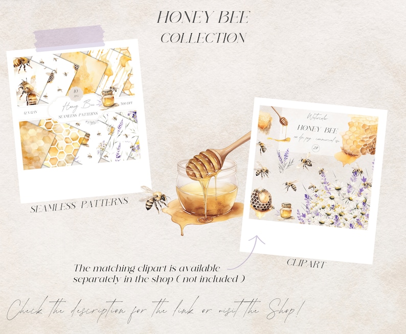 Watercolor Honey Bee Seamless Patterns, Honeycombs Digital Paper ...