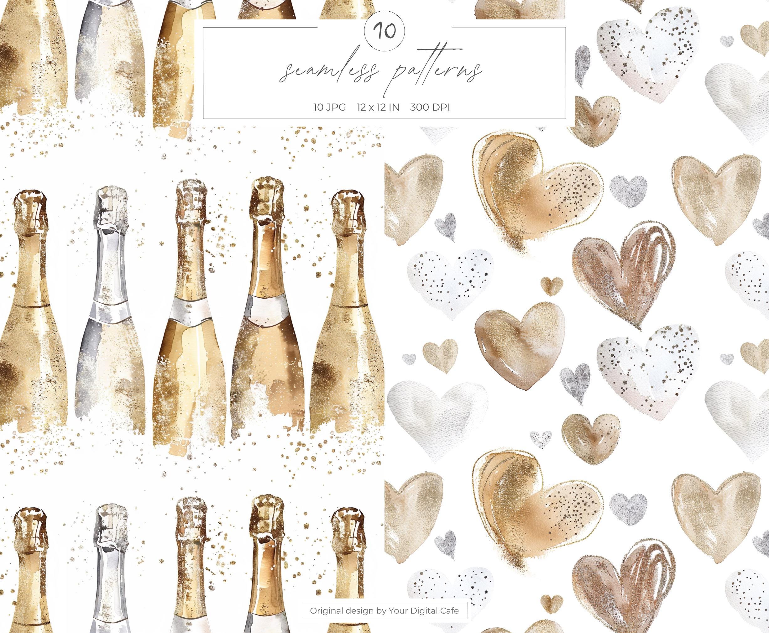 Party Patterns, New Year Digital Paper, Watercolor Champagne Seamless ...