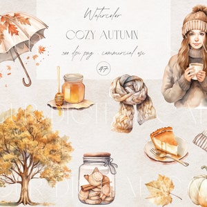 Watercolor Fall Clipart Cozy Fall Fall Graphic Clipart - Etsy