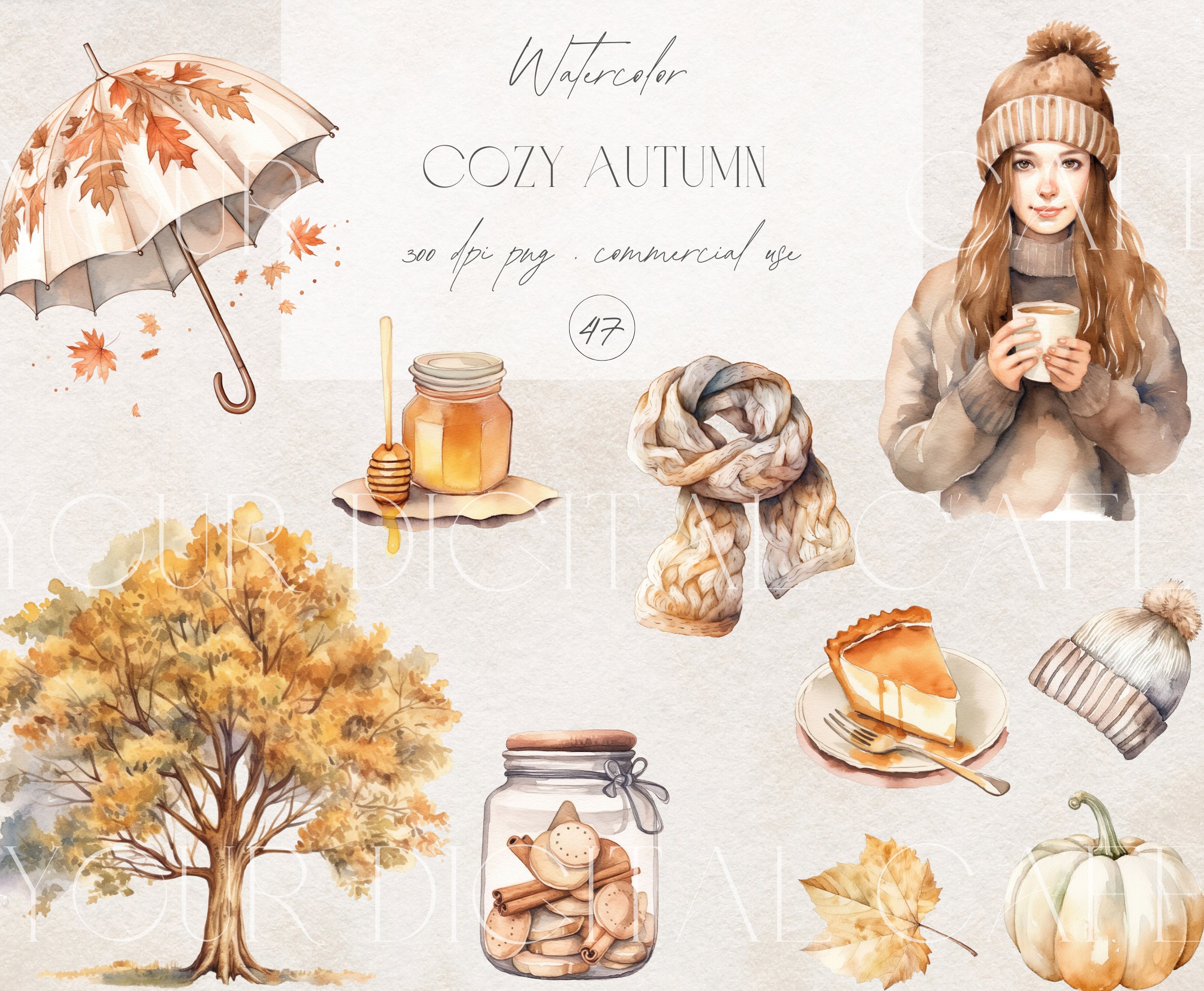 Watercolor Fall Clipart Cozy Fall Fall Graphic Clipart - Etsy