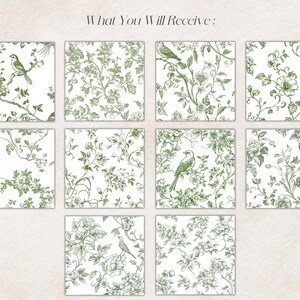 Green Chinoiserie Floral Seamless Patterns, Vintage Floral Digital ...