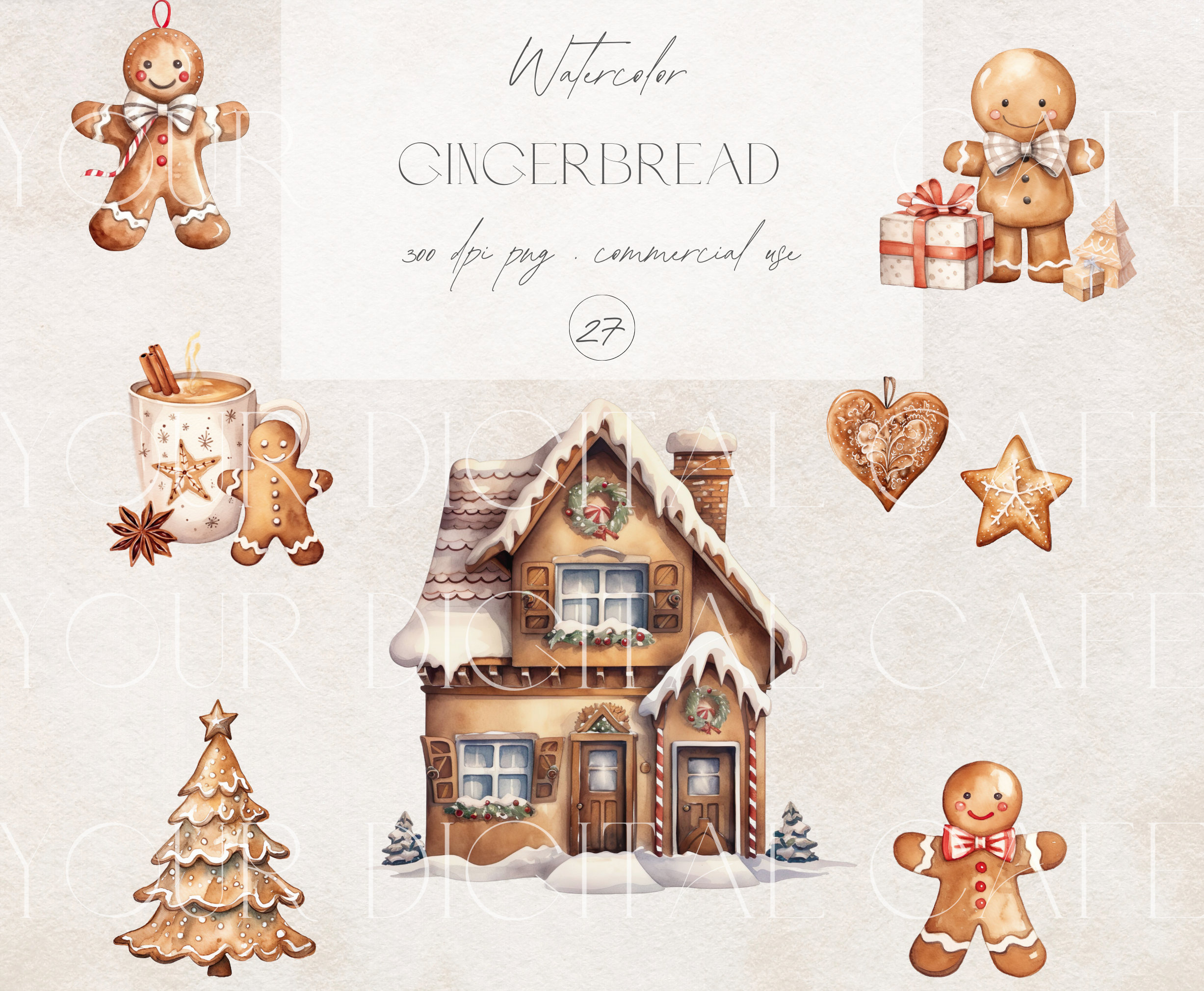 Watercolor Gingerbread Clipart Gingerbread Watercolor Clipart ...