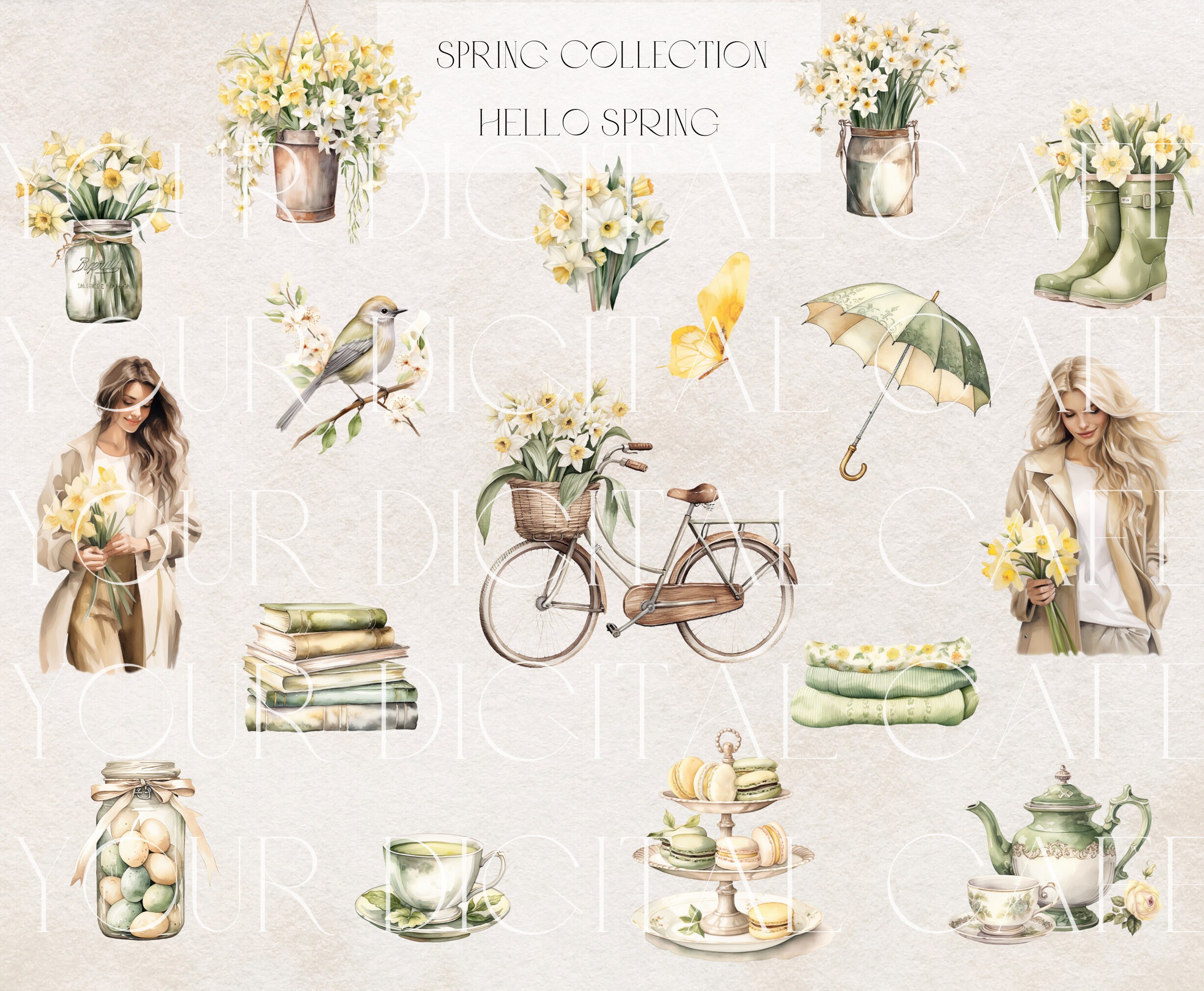 Spring Clipart Bundle Watercolor Spring Flowers Clipart Easter Clipart ...