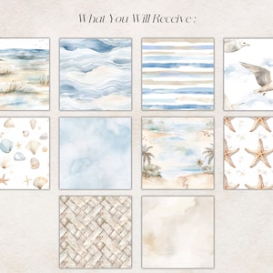 Watercolor Ocean Seamless Patterns, Neutral Summer Beach Digital Paper ...