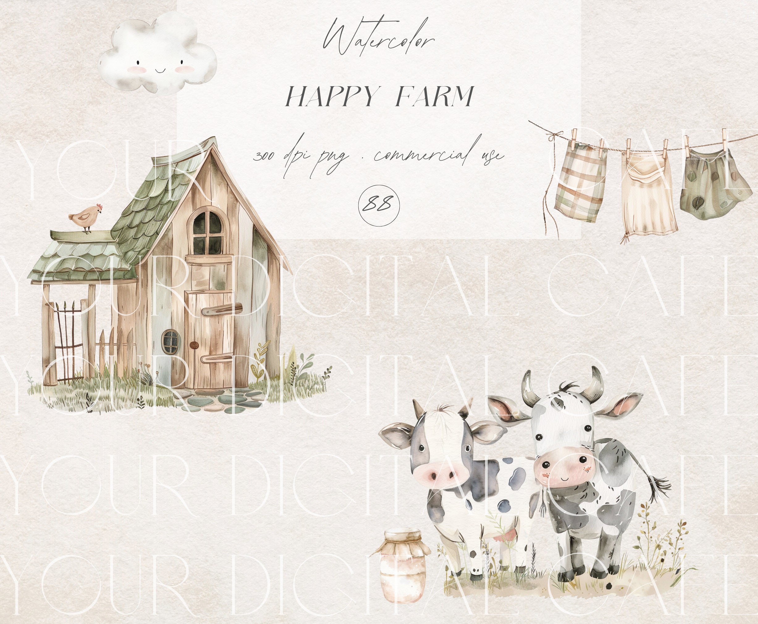 Watercolor Farm Animal Clipart Bundle, Farm Animals PNG Set, Nursery ...