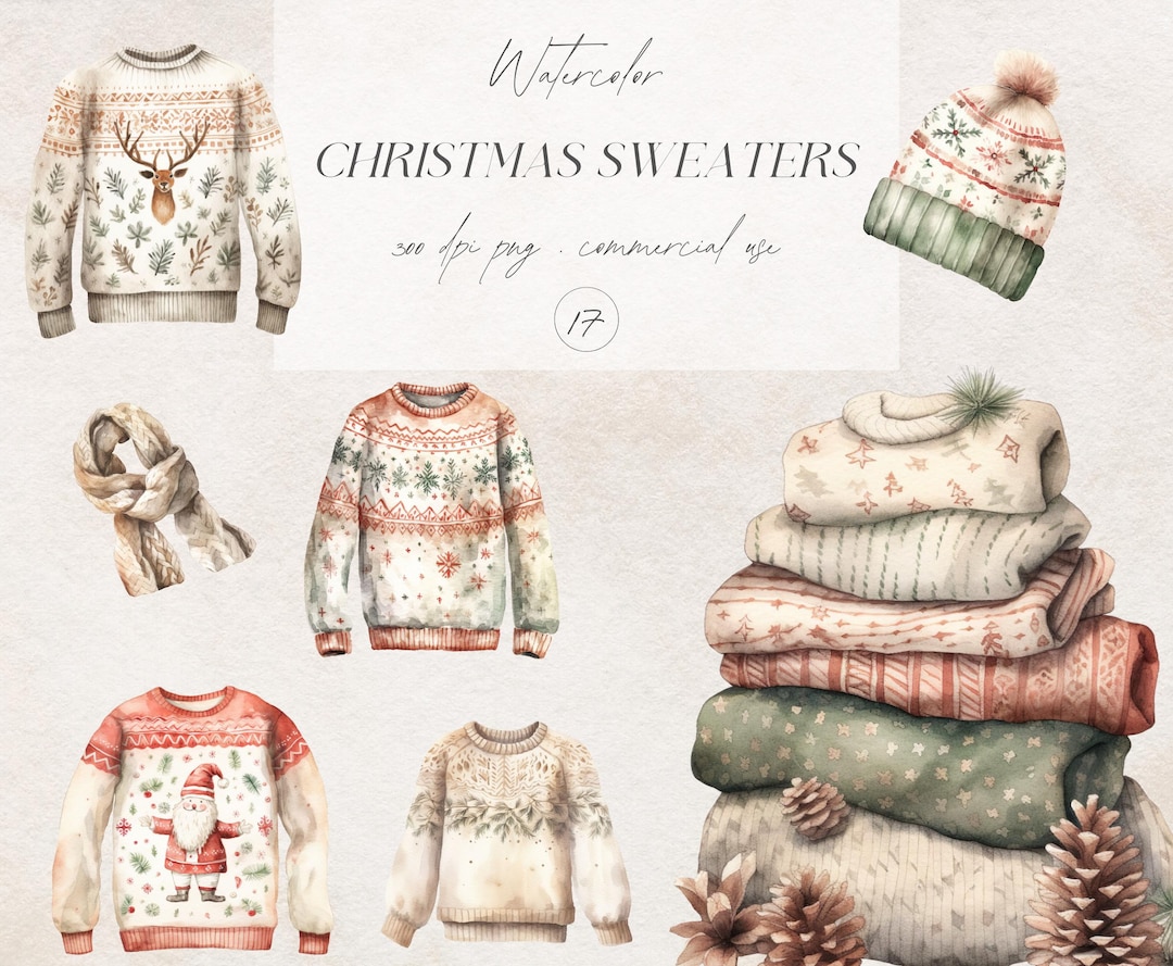 Watercolor Christmas Sweater Clipart, Cute Christmas Jumper Png, Ugly ...