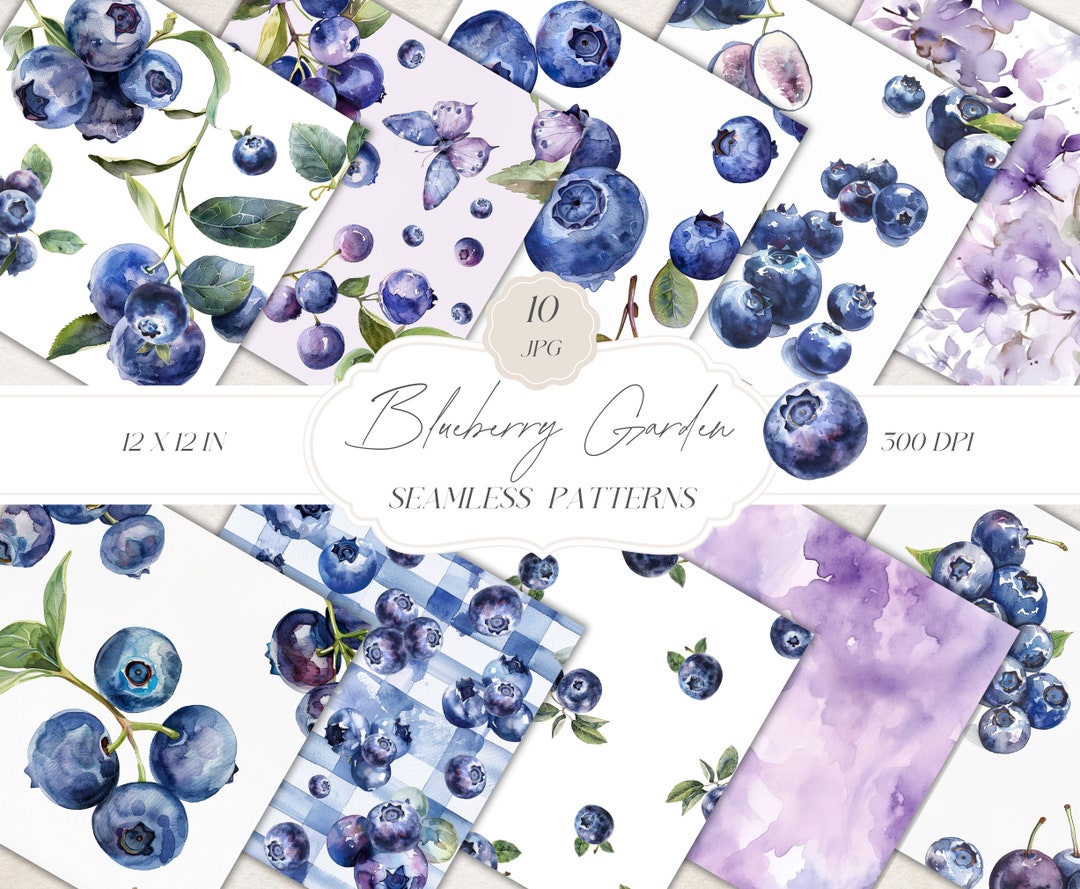 Watercolor Blueberry Seamless Patterns, Summer Berries Digital Paper ...