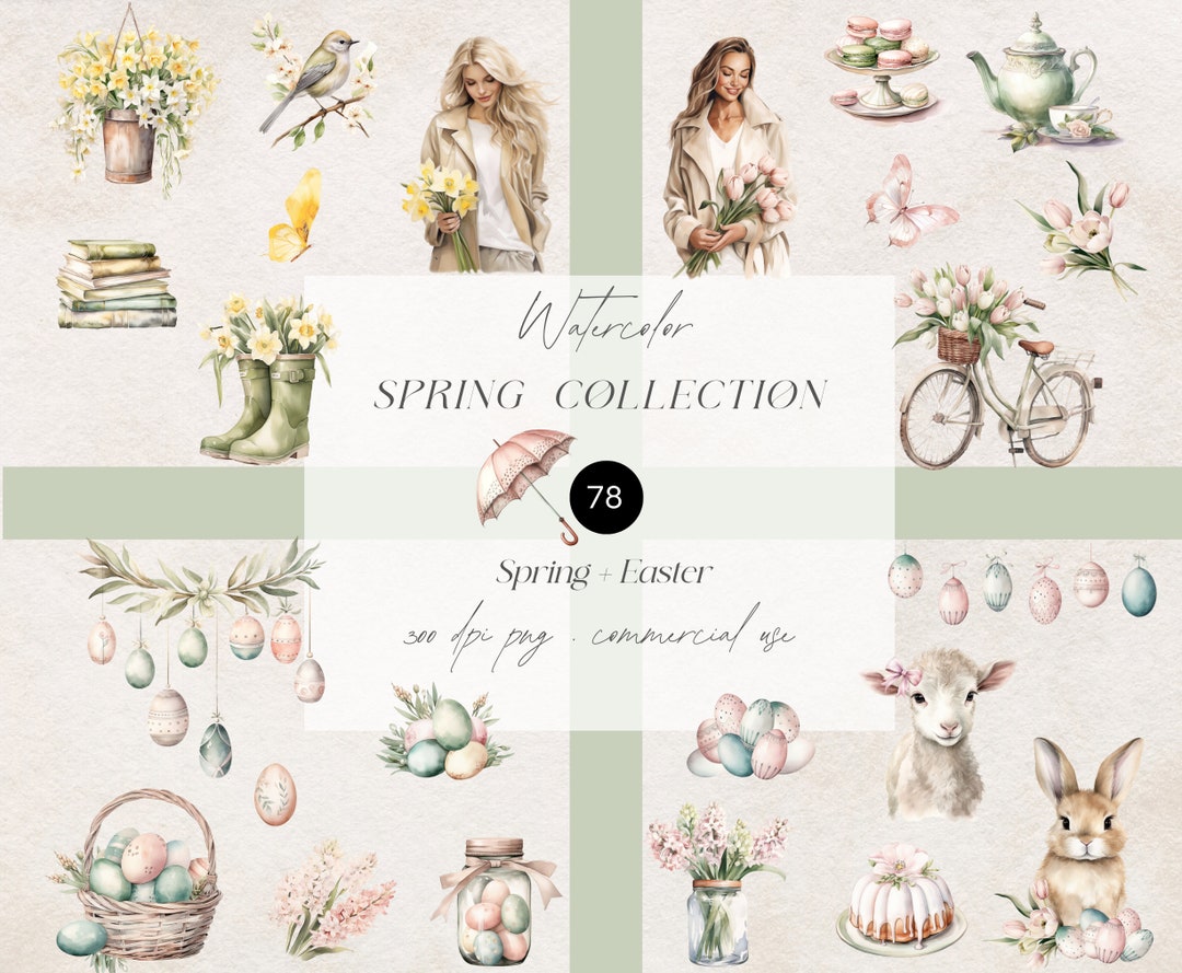 Spring Clipart Bundle Watercolor Spring Flowers Clipart Easter Clipart ...