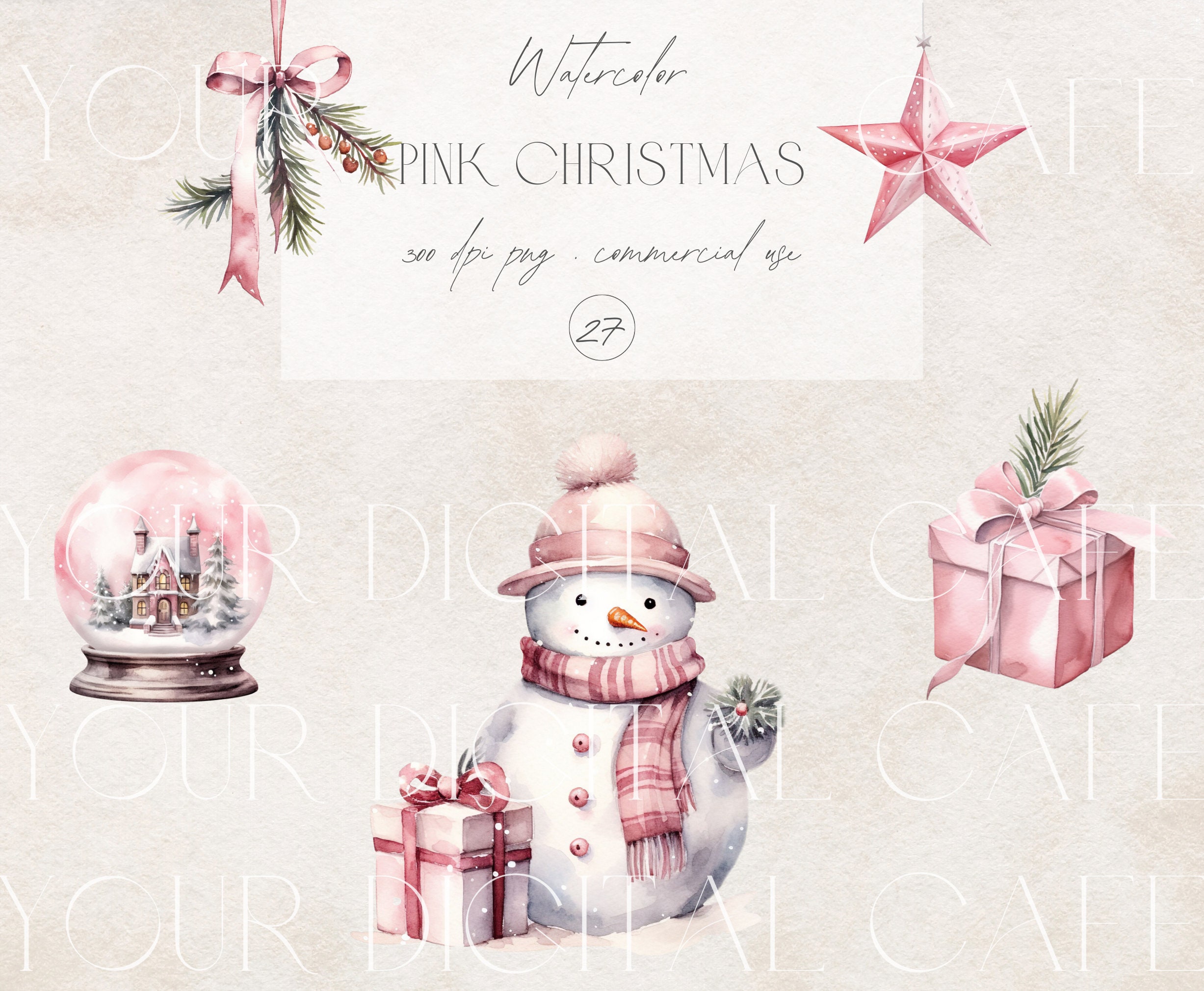 Pink Christmas Clipart Christmas Clipart Watercolor - Etsy