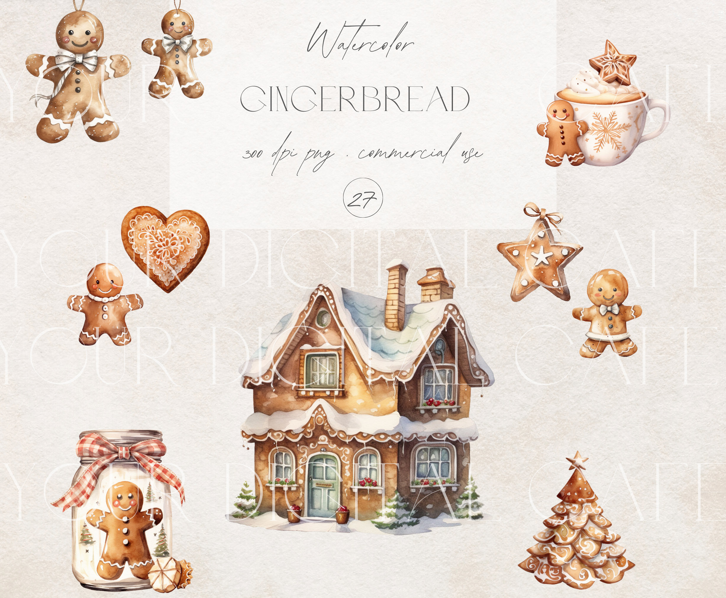 Watercolor Gingerbread Clipart Gingerbread Watercolor Clipart ...