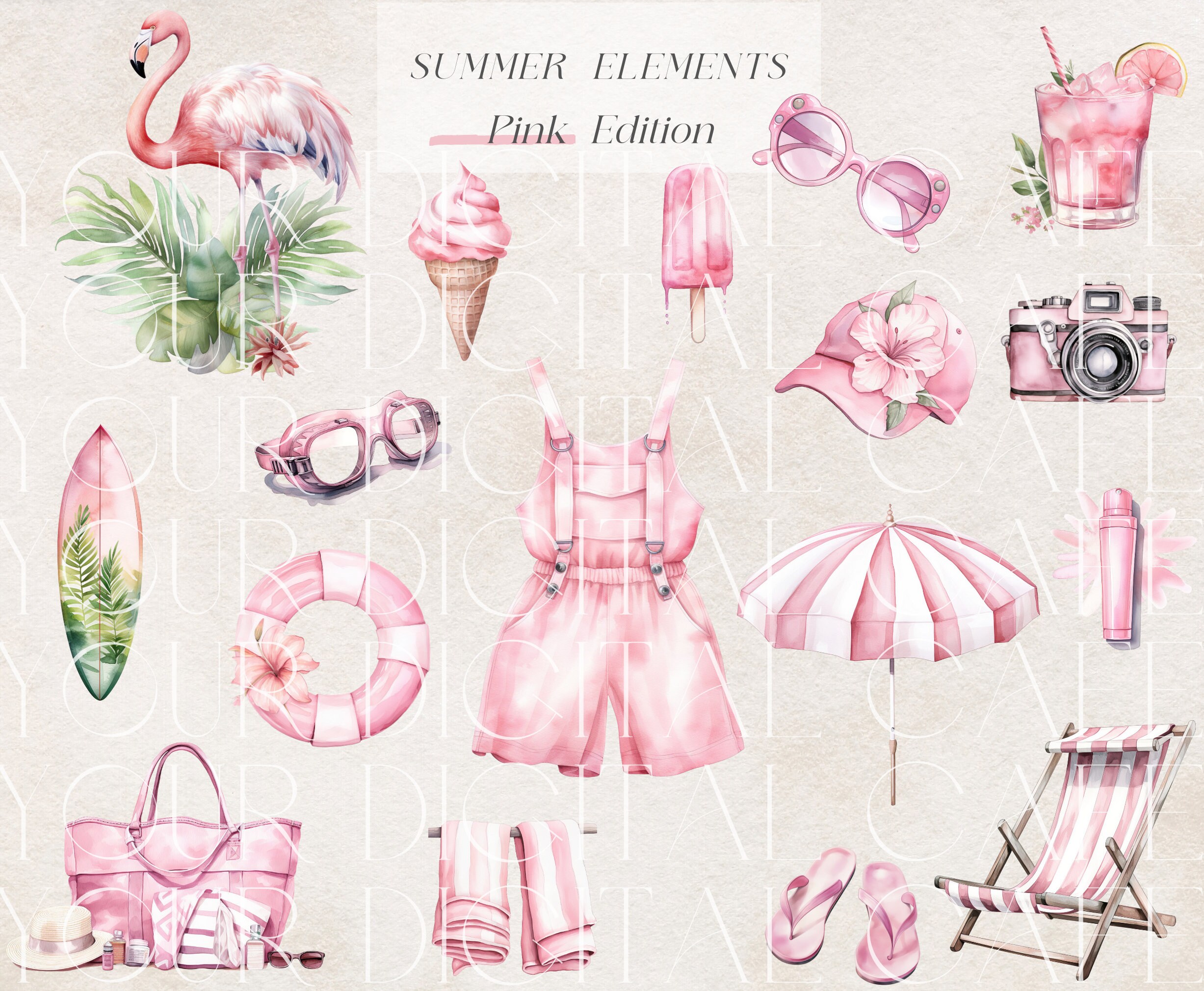 Watercolor Summer Clipart Bundle, Summer Beach Graphics, Beach Time Png ...