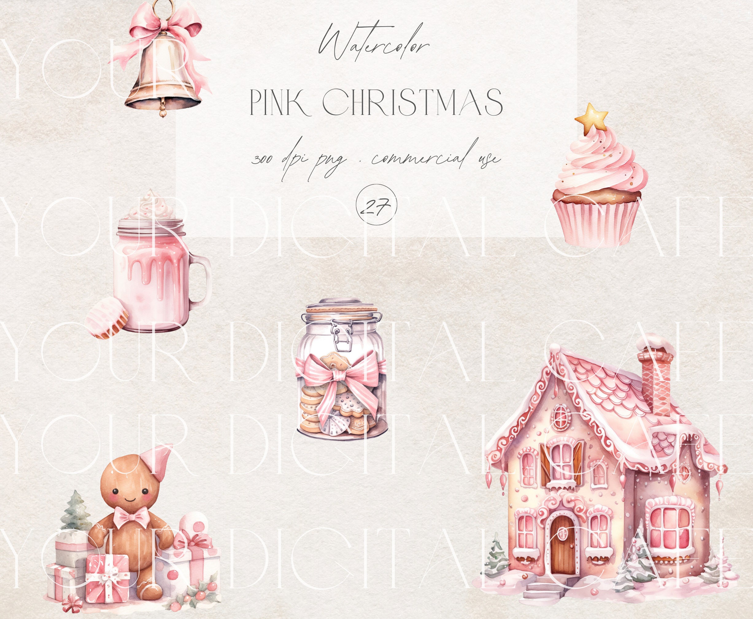 Pink Christmas Clipart Christmas Clipart Watercolor - Etsy