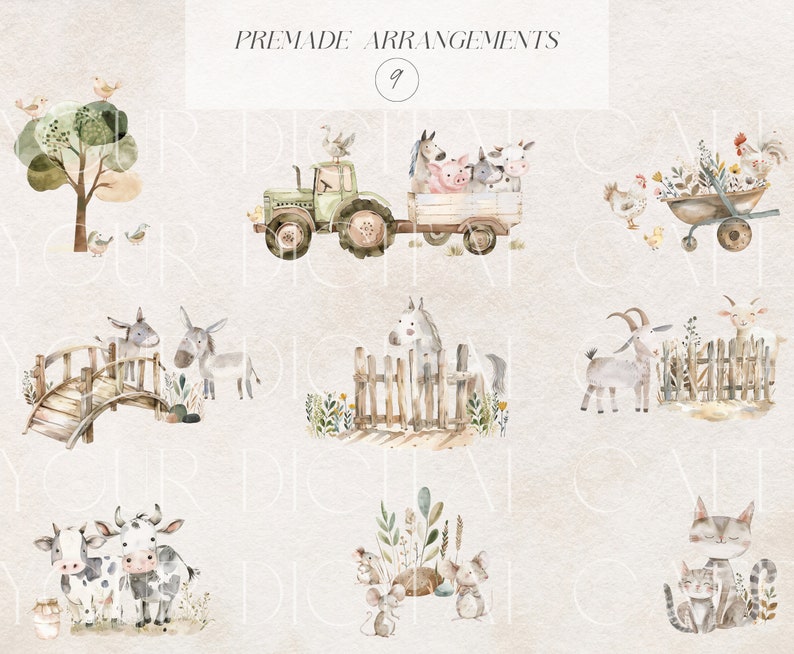 Watercolor Farm Animal Clipart Bundle, Farm Animals PNG Set, Nursery ...