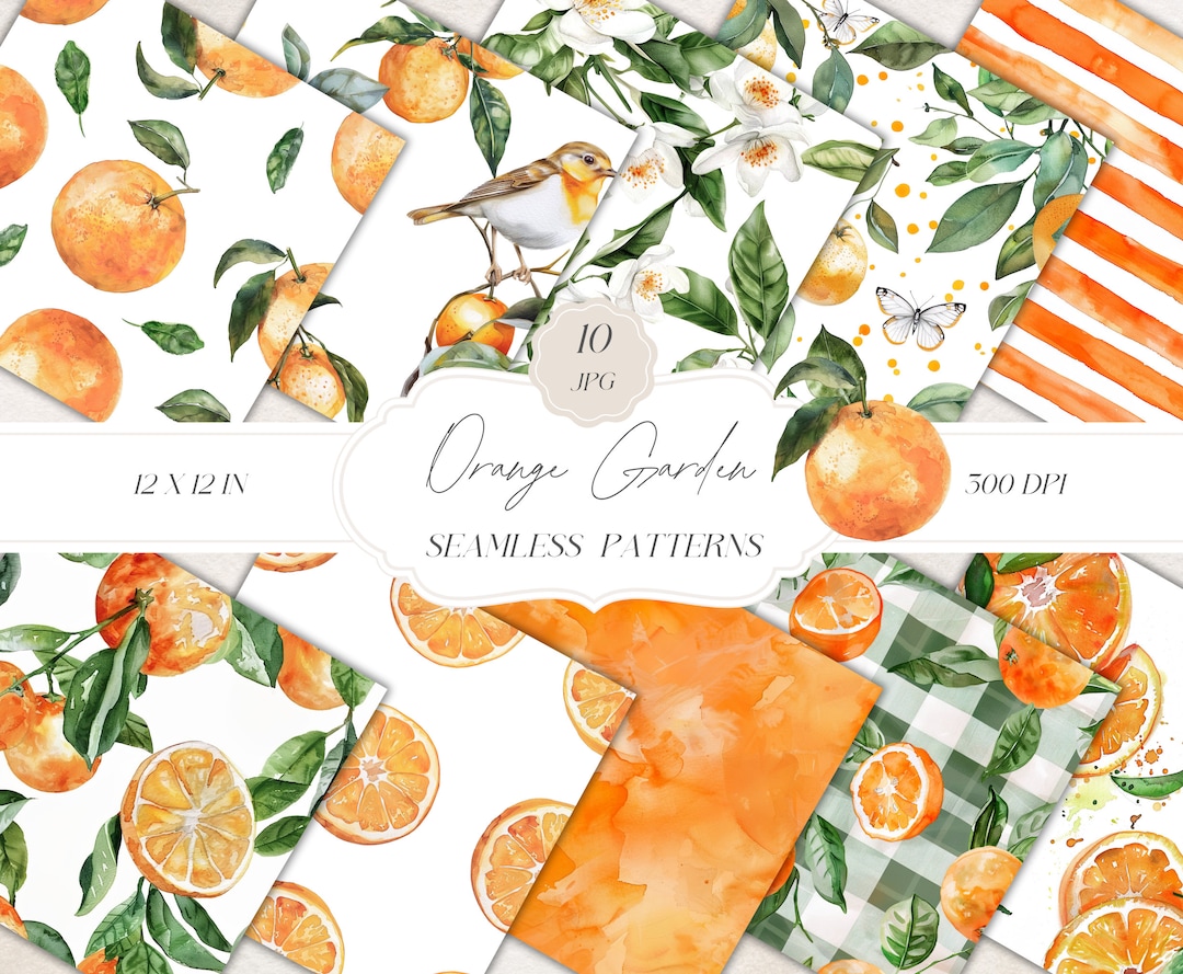 Watercolor Orange Seamless Patterns, Summer Citrus Fruit Pattern ...