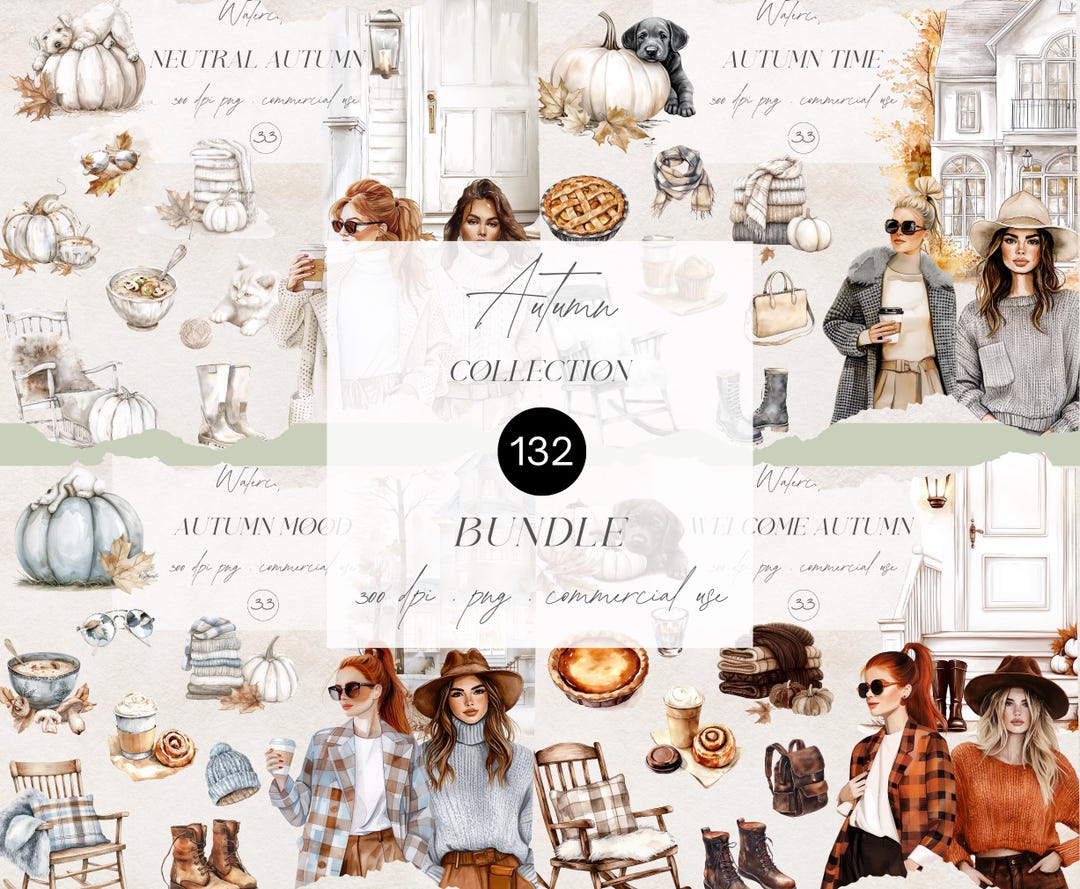 Cozy Autumn Clipart Bundle Watercolor Fall Graphics PNG Pumpkin ...