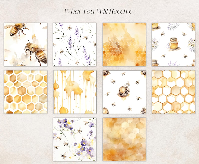 Watercolor Honey Bee Seamless Patterns, Bees Digital Paper, Bee Pattern ...