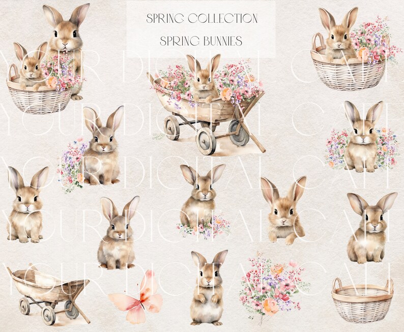 Spring Clipart Bundle Watercolor Spring Flowers Clipart Easter Clipart ...