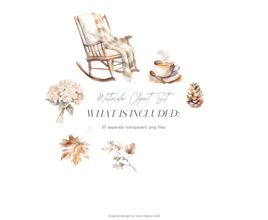 Watercolor Fall Clipart: Neutral Autumn Graphics, Cozy Cottage, Floral ...