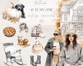 Watercolor Autumn Clipart Bundle: Cozy Fall Graphics (digital Download ...