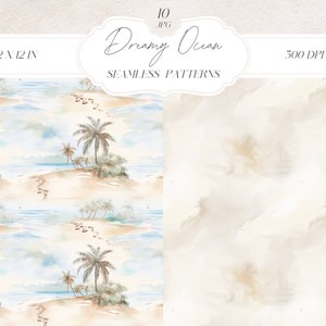 Watercolor Ocean Seamless Patterns, Neutral Summer Beach Digital Paper ...
