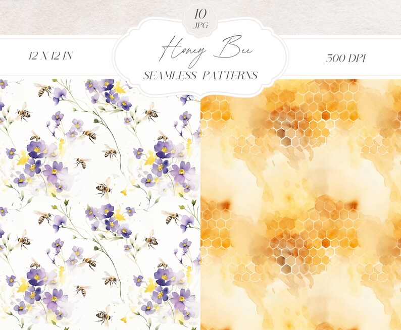 Watercolor Honey Bee Seamless Patterns, Bees Digital Paper, Bee Pattern ...