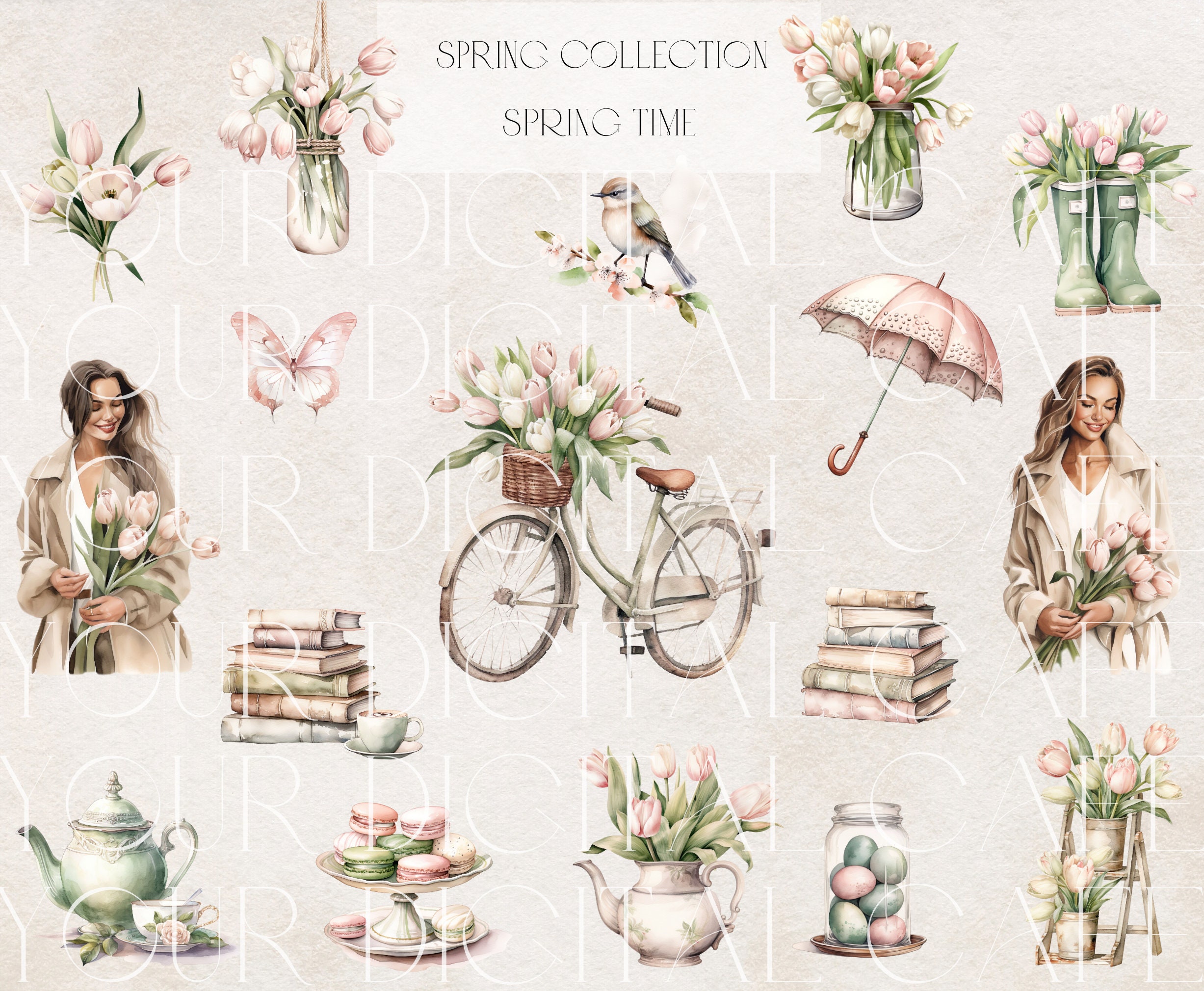 Spring Clipart Bundle Watercolor Spring Flowers Clipart Easter Clipart ...