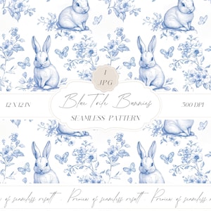 Blue Toile Bunnies Seamless Pattern, Nursery Backdrops, Chinoiserie ...