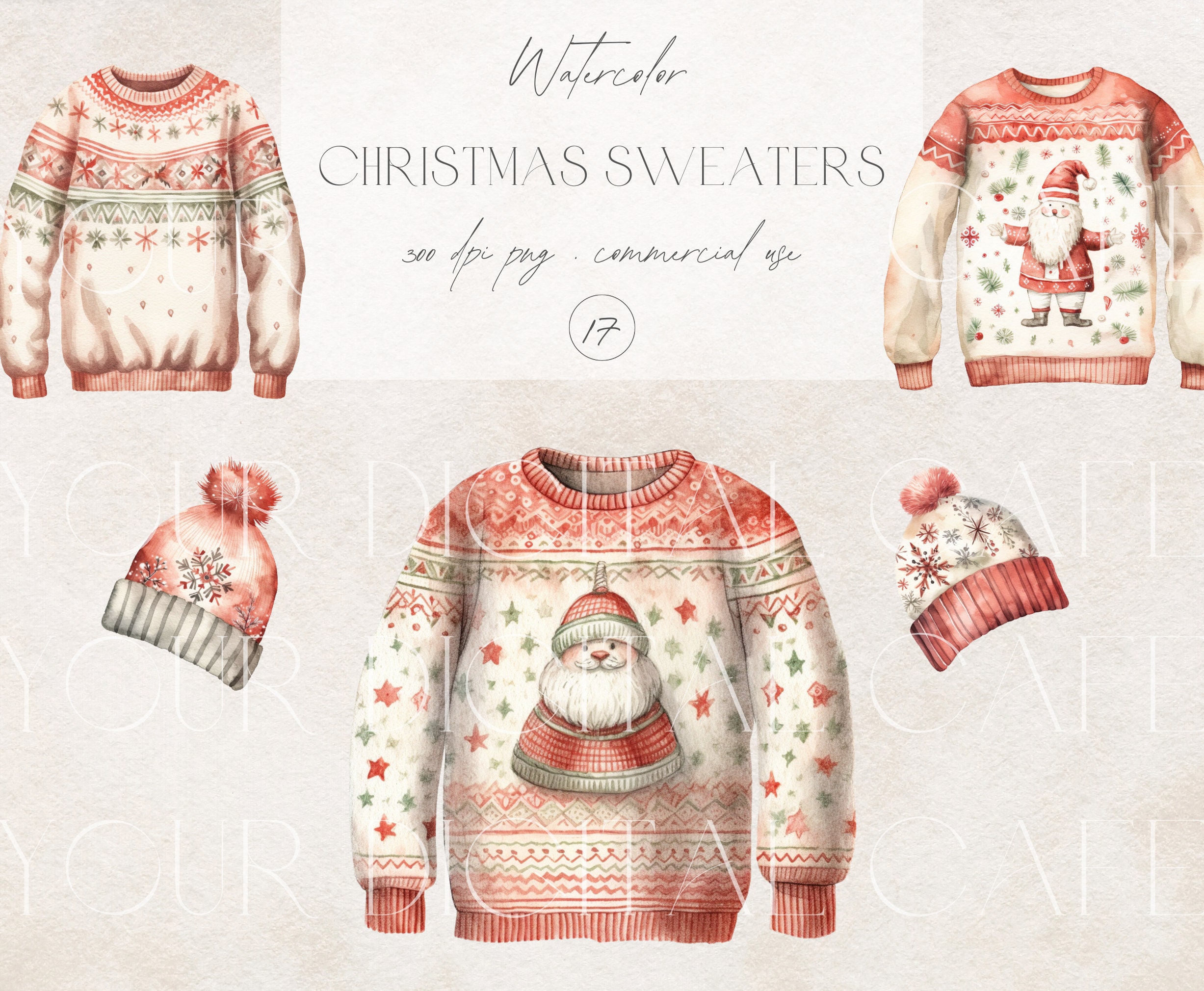 Watercolor Christmas Clipart Christmas Sweaters Png Winter Sweater, Hat ...