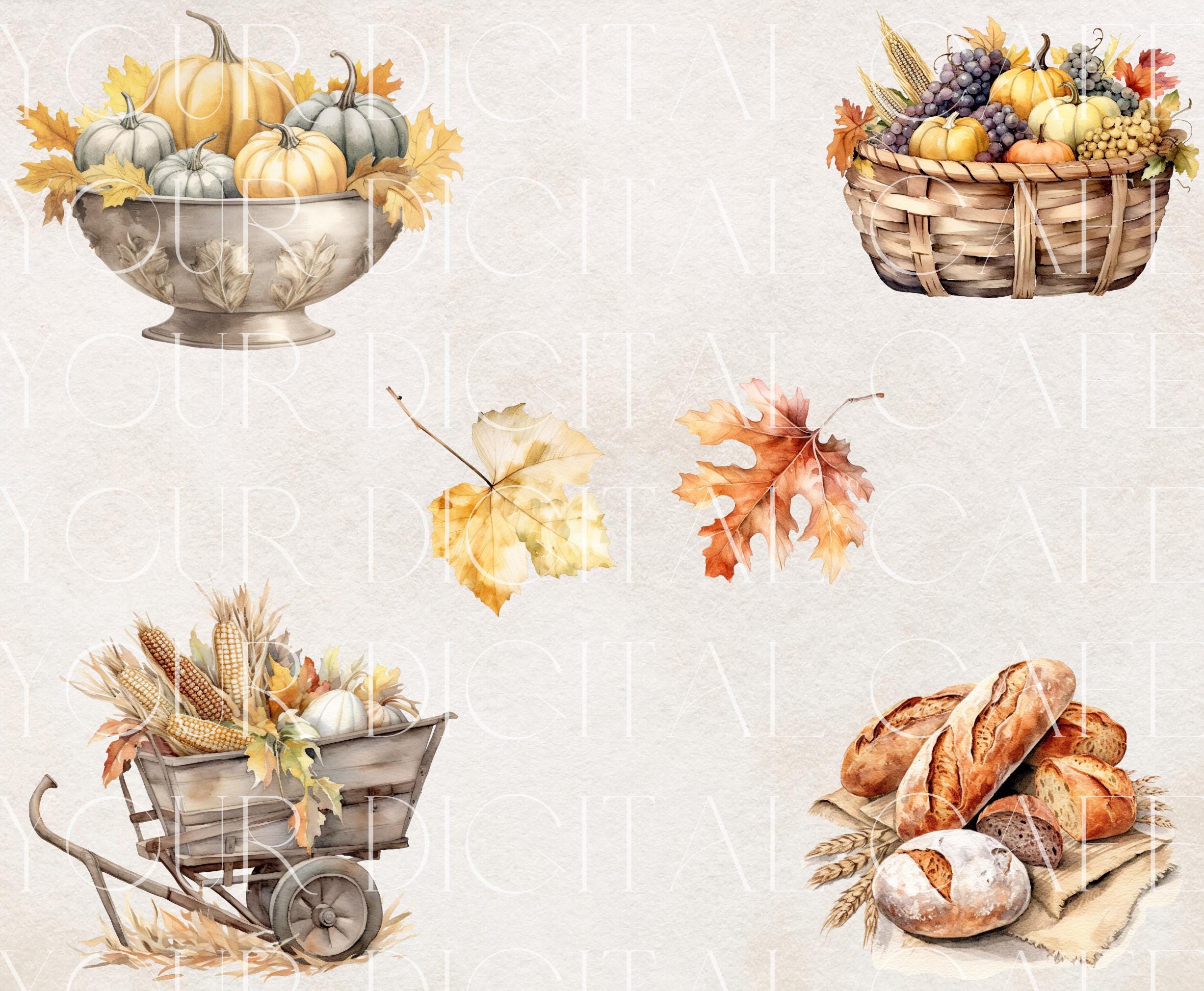 Watercolor Thanksgiving Clipart, Retro Thanksgiving Feast Graphics ...