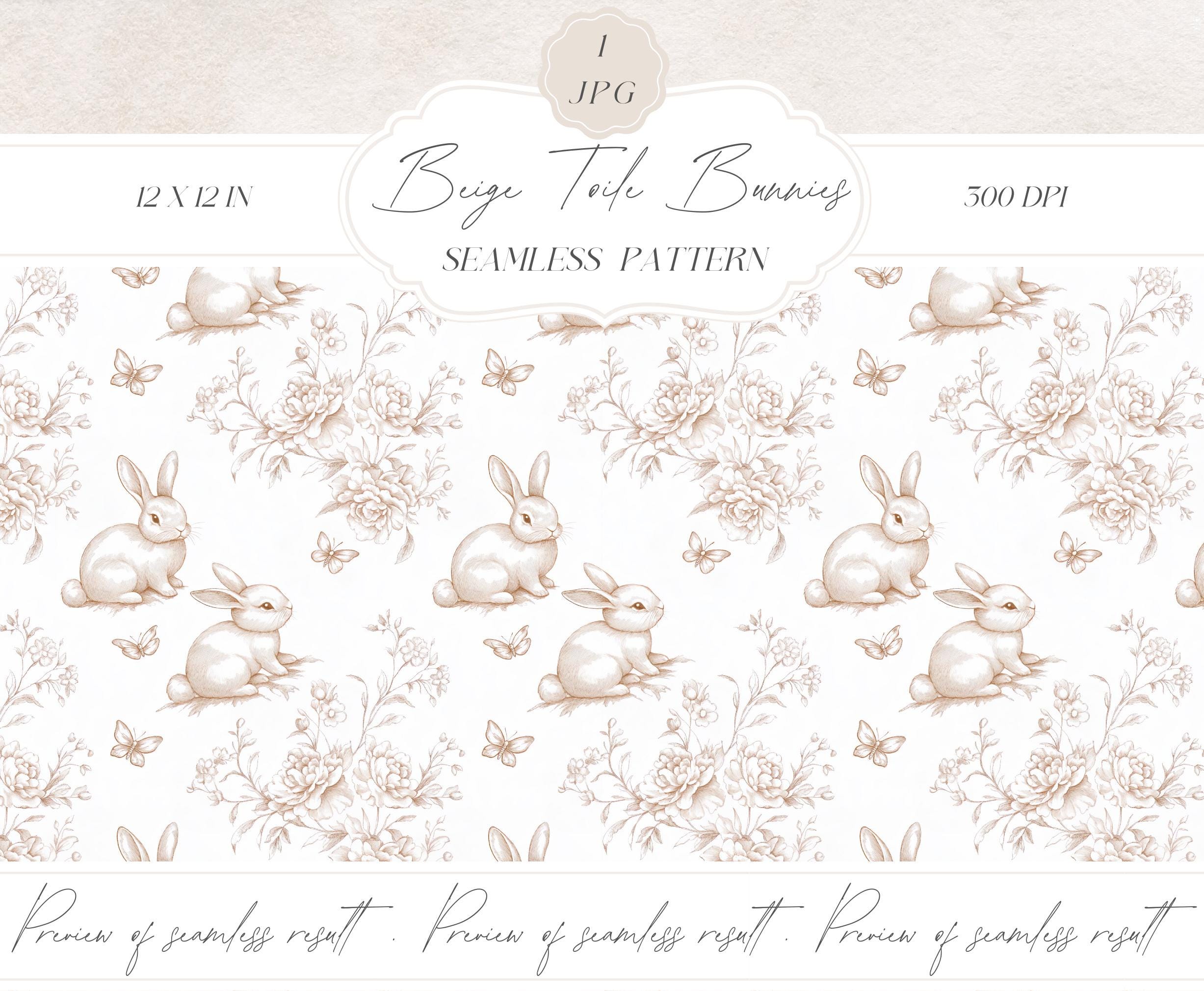 Neutral Toile Bunnies Seamless Pattern, Nursery Background, Chinoiserie ...