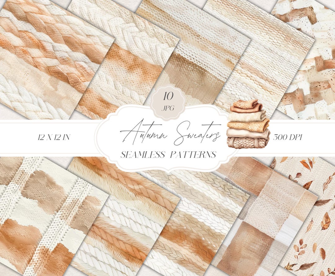 Knitted Wool Textures Seamless Patterns, Watercolor Textures Digital ...