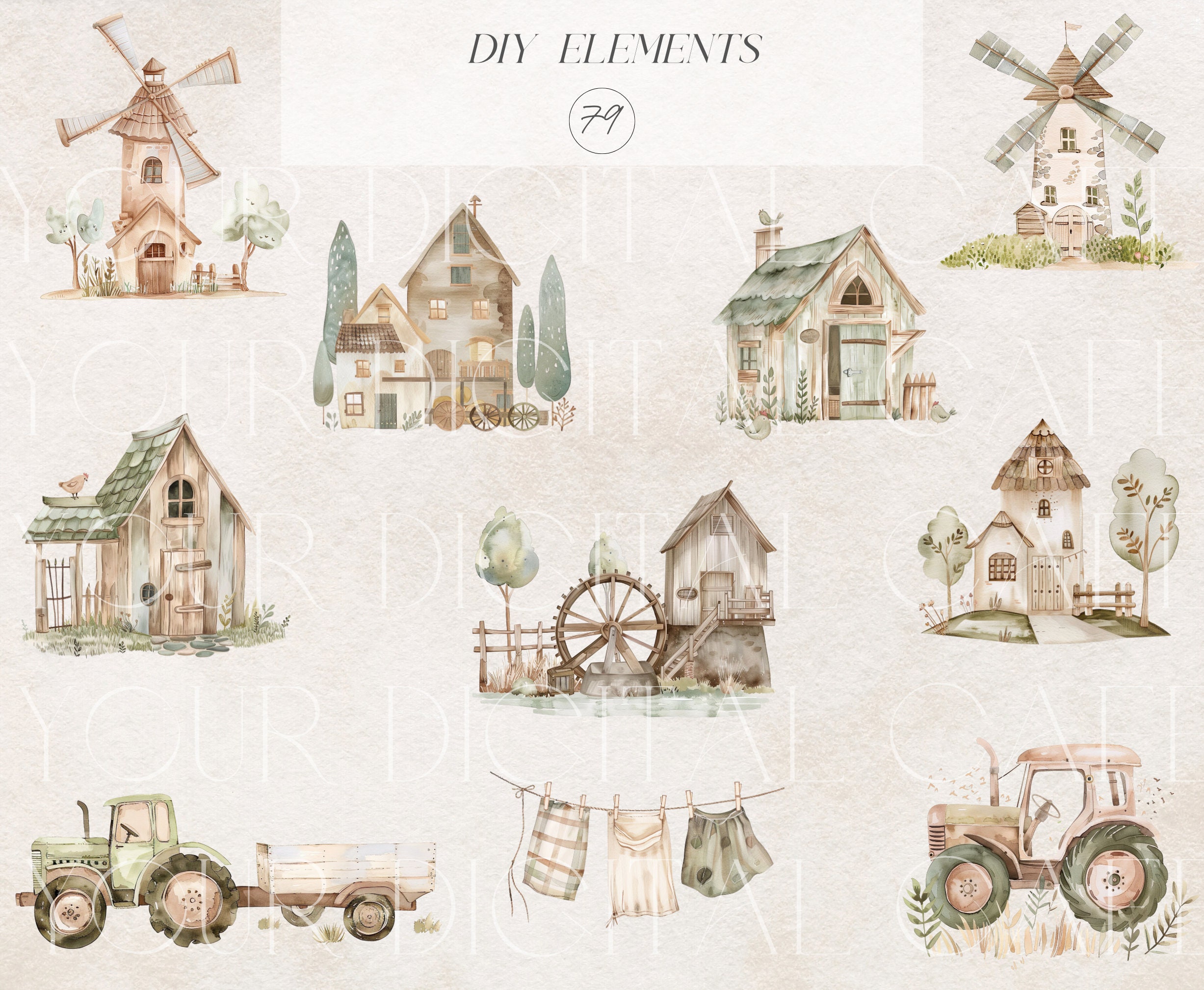 Watercolor Farm Animal Clipart Bundle, Farm Animals PNG Set, Nursery ...