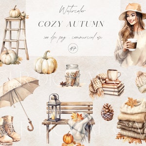 Watercolor Fall Clipart Cozy Fall Fall Graphic Clipart - Etsy