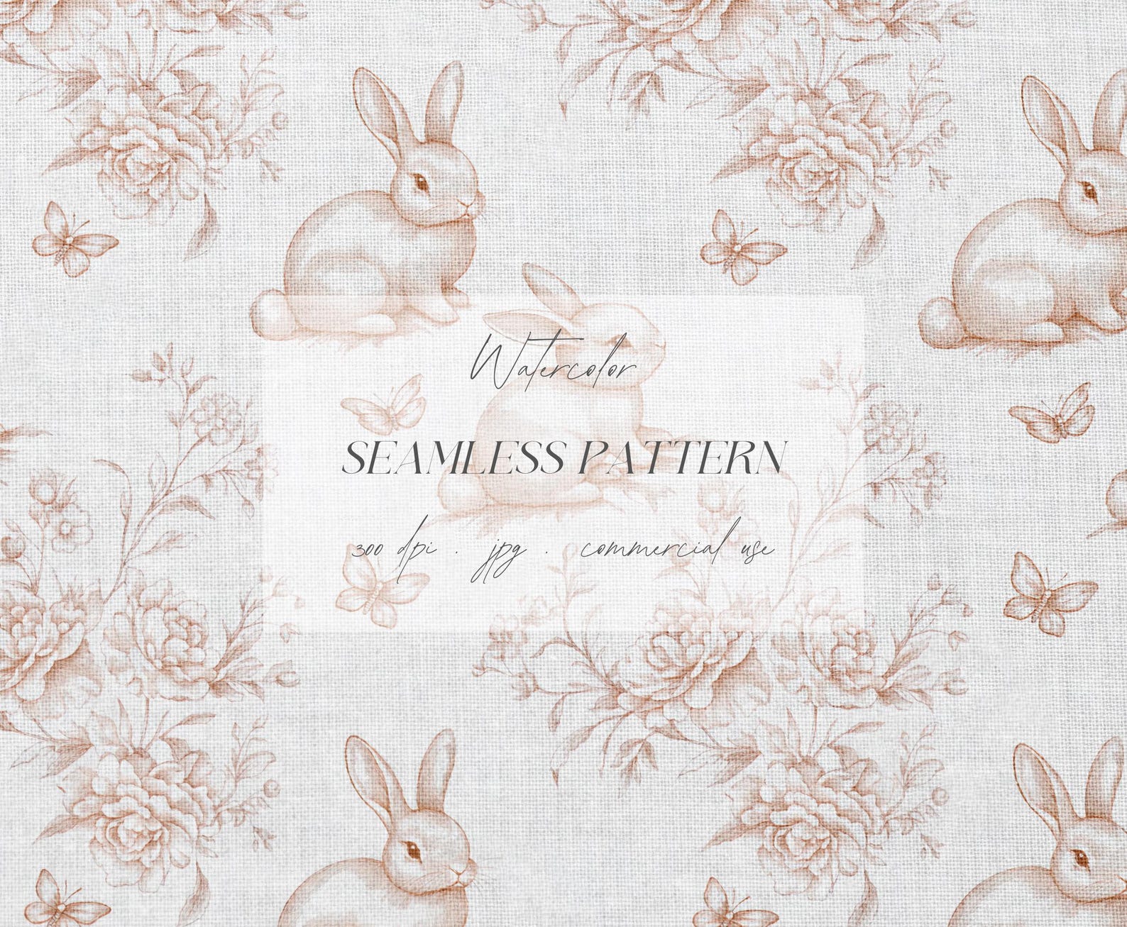 Neutral Toile Bunnies Seamless Pattern, Nursery Background, Chinoiserie ...