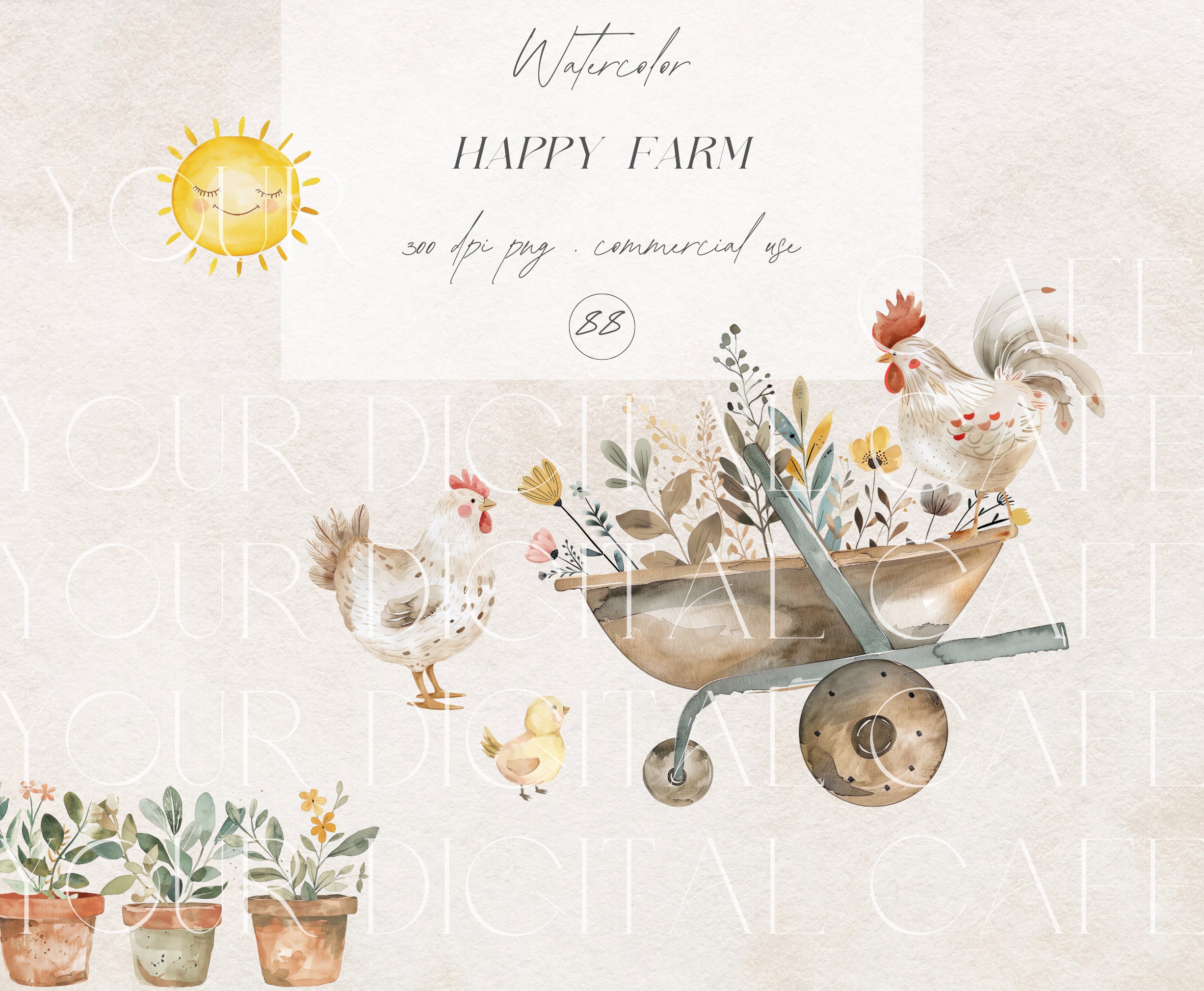 Watercolor Farm Animal Clipart Bundle, Farm Animals PNG Set, Nursery ...