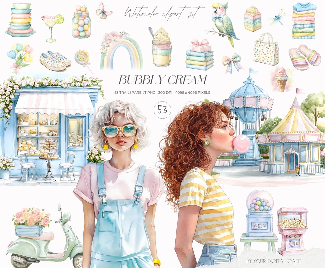 Spring Clipart Set, Pastel Spring PNG, Watercolor Springtime, Sweets ...