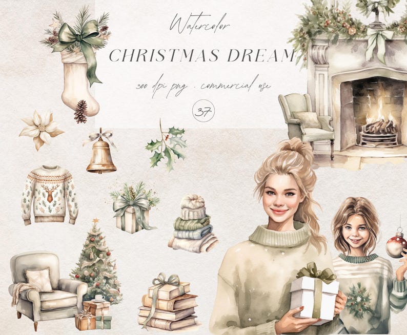 Boho Christmas Clipart, Neutral Xmas Png, Cozy Winter Ornaments, Rustic ...