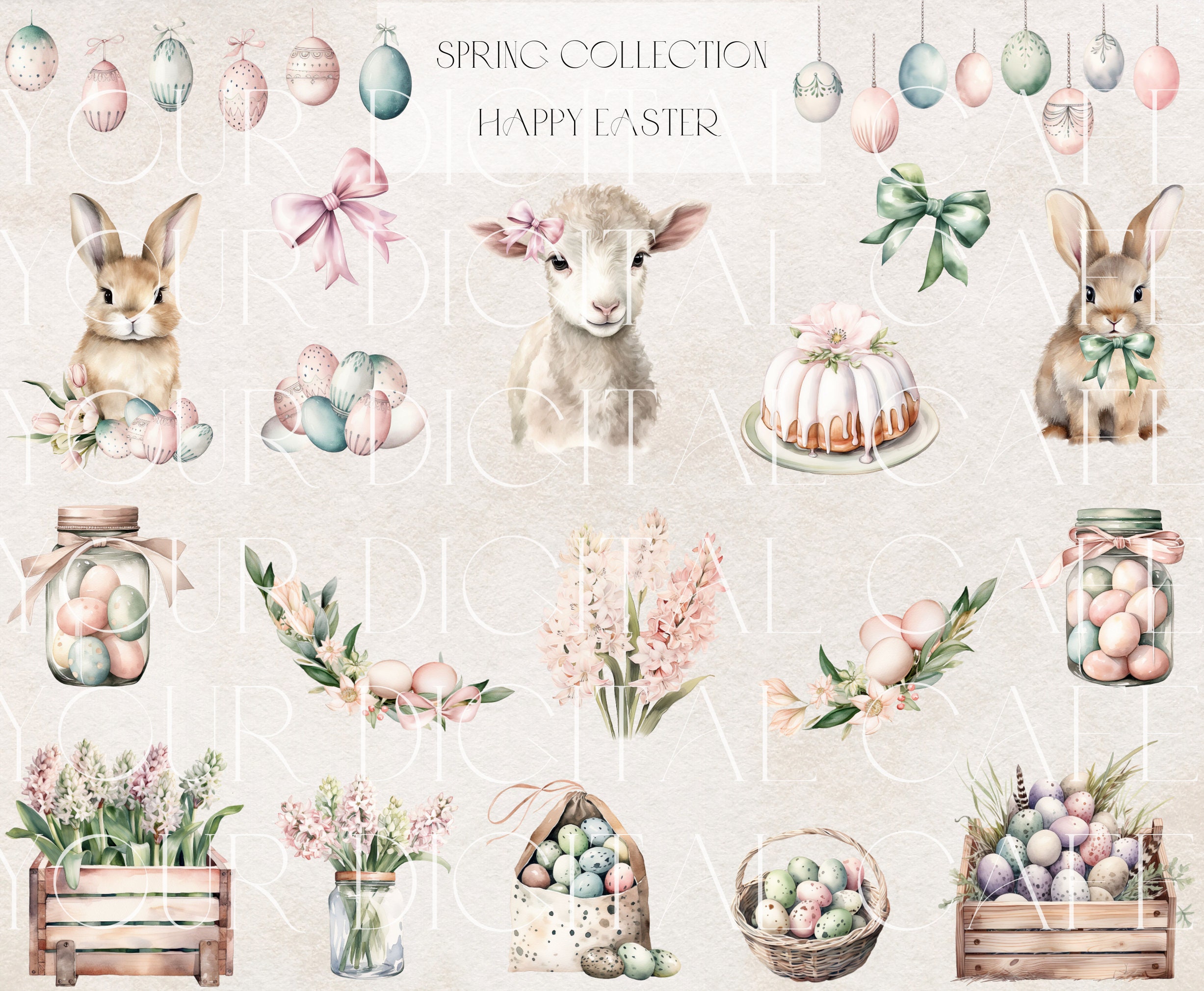 Spring Clipart Bundle Watercolor Spring Flowers Clipart Easter Clipart ...