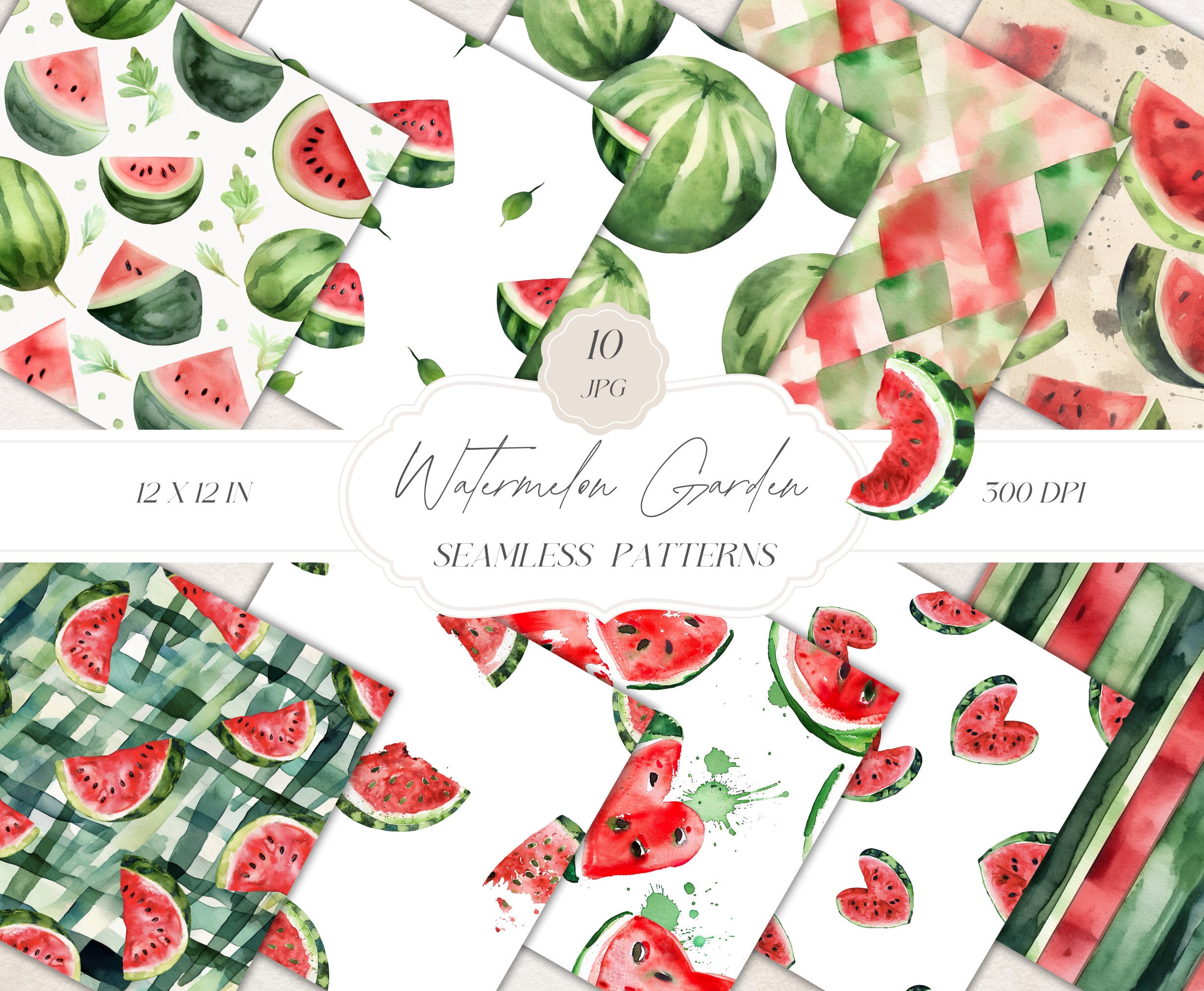 Watercolor Watermelon Seamless Patterns, Watermelon Digital Paper ...