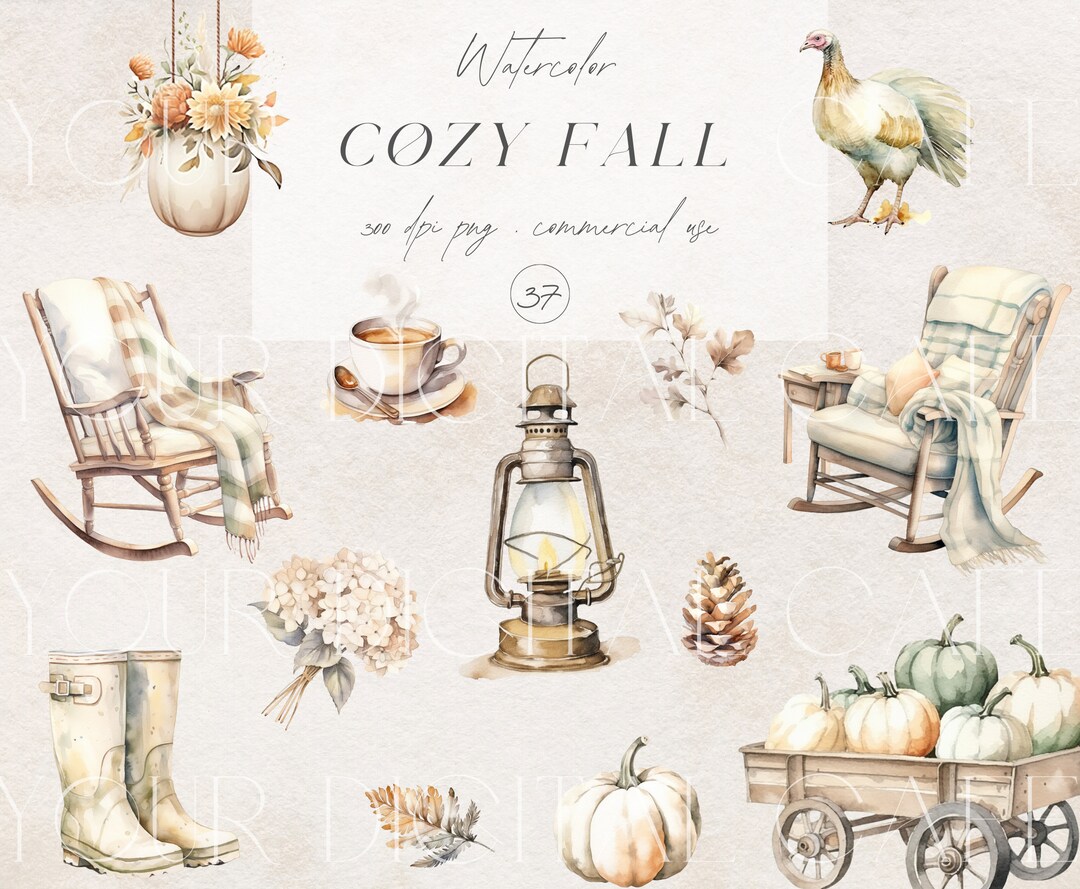 Watercolor Cozy Fall Clipart Fall Decor Watercolor Watercolor Cozy ...