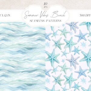 Watercolor Ocean Seamless Patterns, Pastel Summer Beach Digital Paper ...