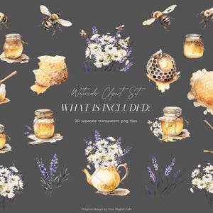 Watercolor Honey Bee Clipart, Floral Spring Clip Art, Bees PNG, Spring ...