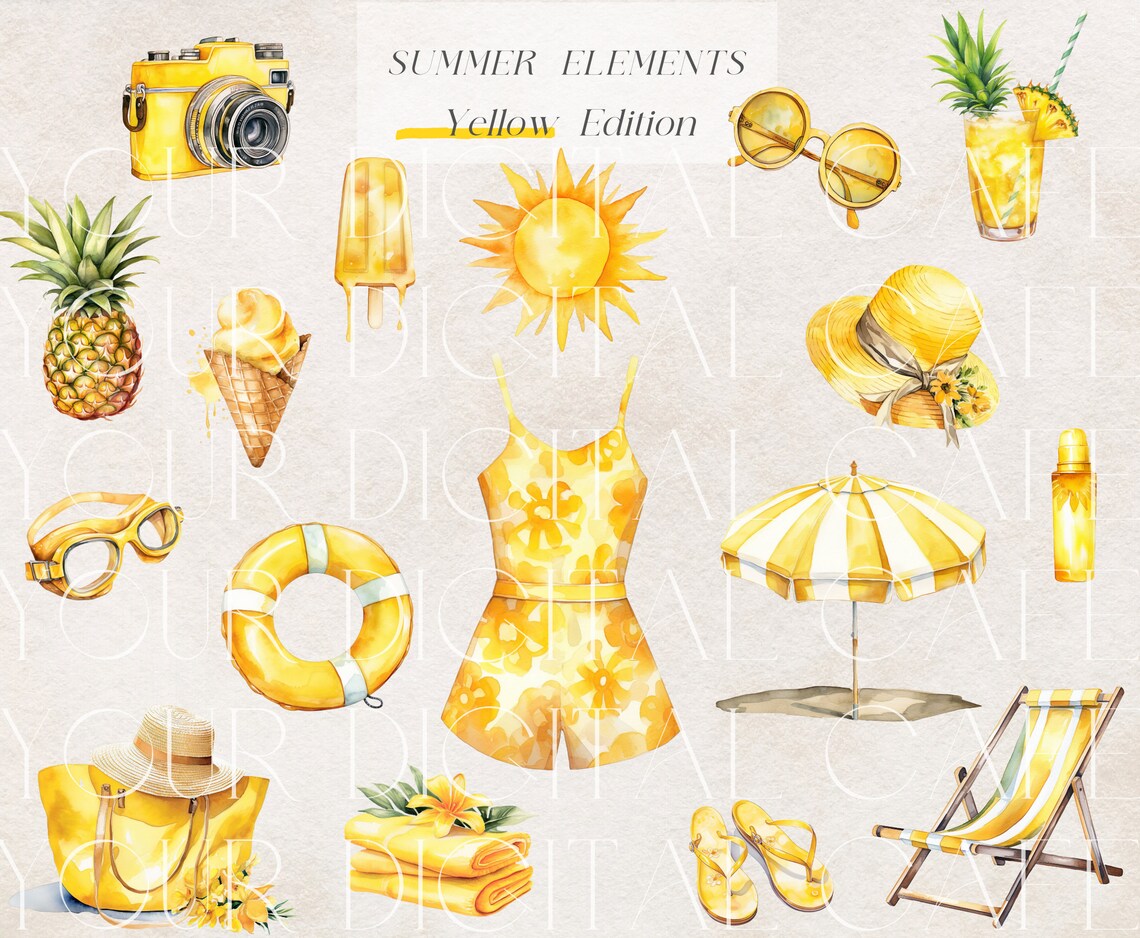 Watercolor Summer Clipart Bundle Summer Art Clipart Vacation Clipart ...