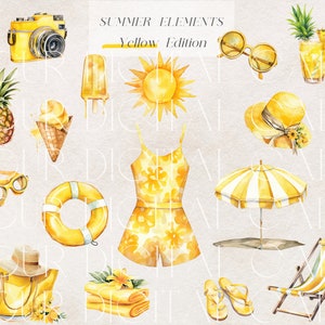 Watercolor Summer Clipart Bundle, Summer Beach Graphics, Beach Time Png ...