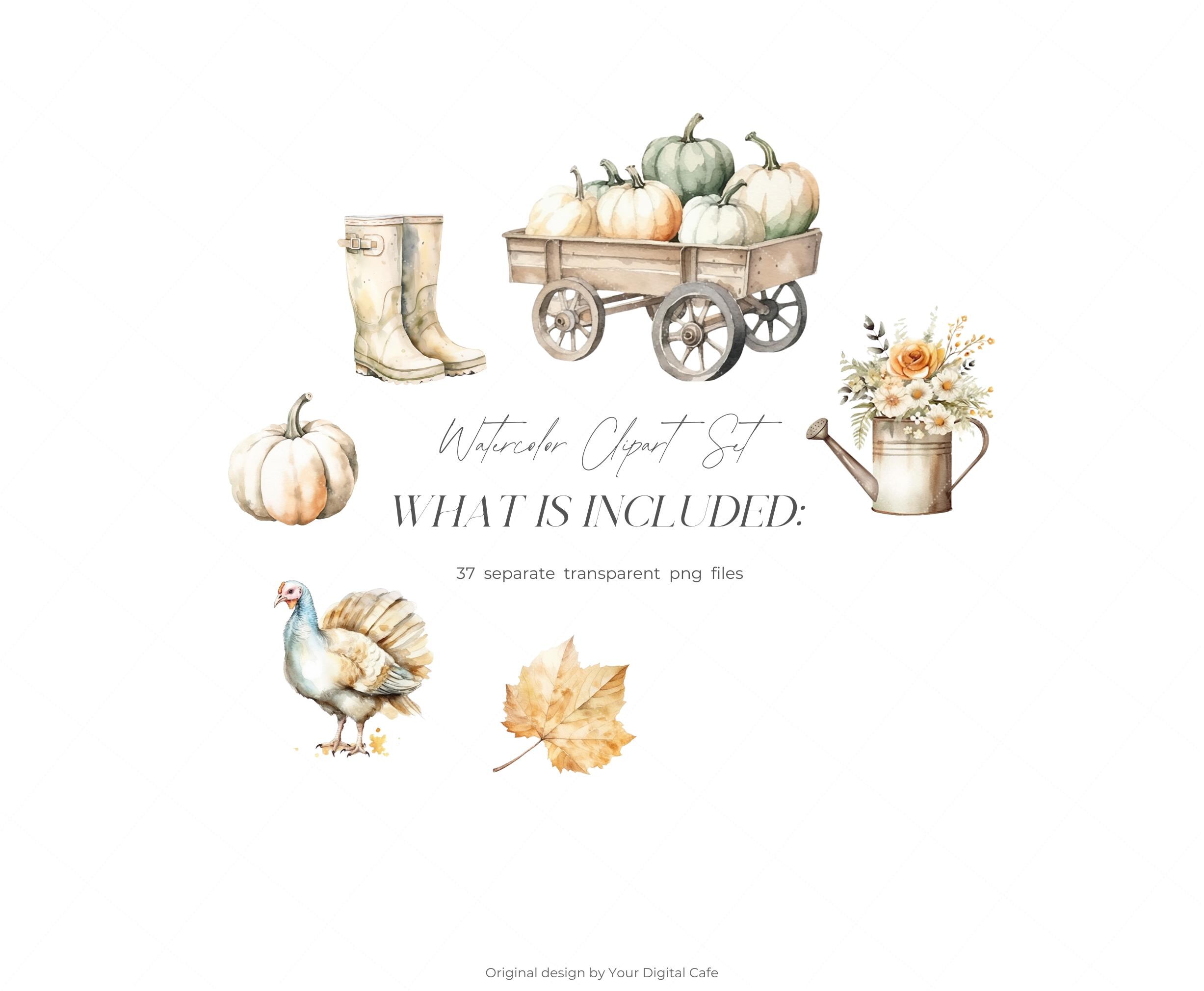 Watercolor Fall Clipart: Neutral Autumn Graphics, Cozy Cottage, Floral ...