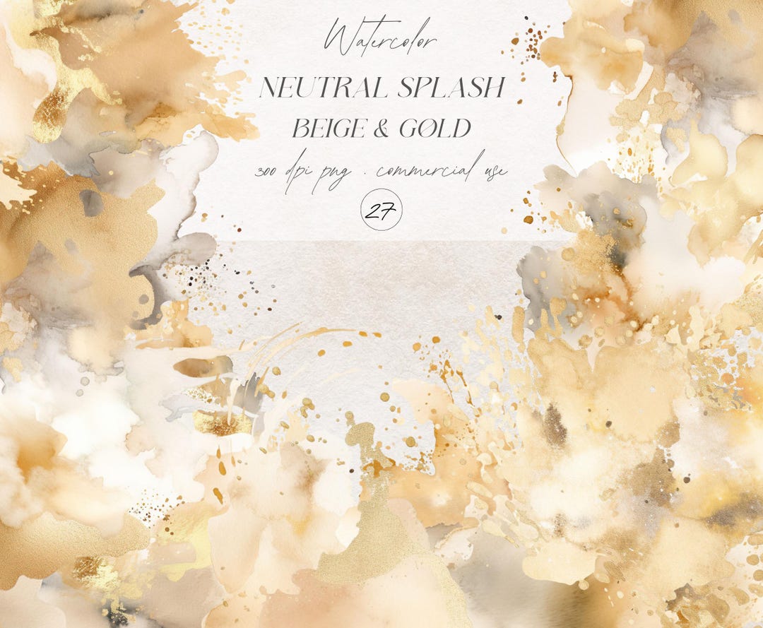 Neutral Splatter Clipart Bundle, Watercolor Splash Clip Art, Paint ...