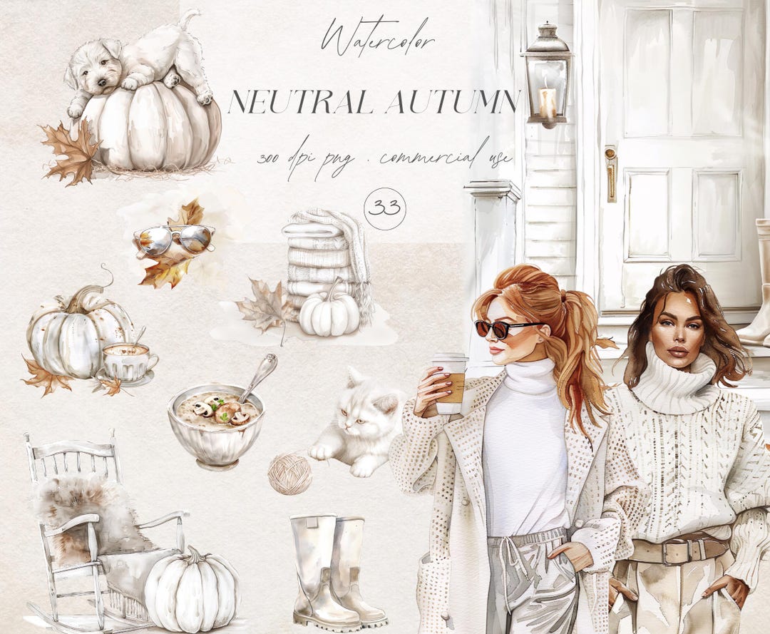 Watercolor Cozy Fall Clipart Bundle, Neutral Autumn Images, Autumn ...